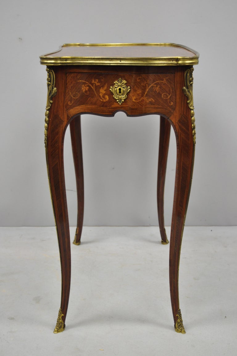 French Louis XV 2-Drawer Inlaid Table and Green Leather by C. Mellier ...