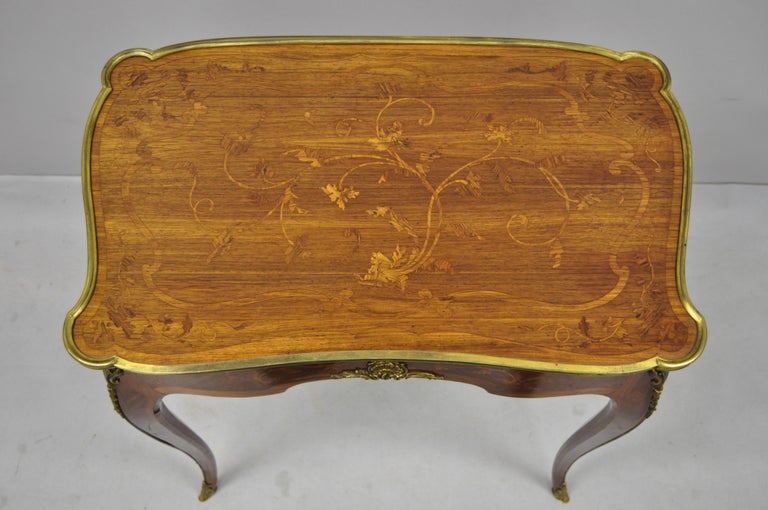 French Louis XV 2-Drawer Inlaid Table and Green Leather by C. Mellier ...