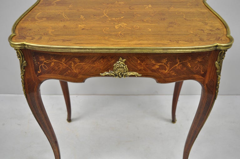 French Louis XV 2-Drawer Inlaid Table and Green Leather by C. Mellier ...