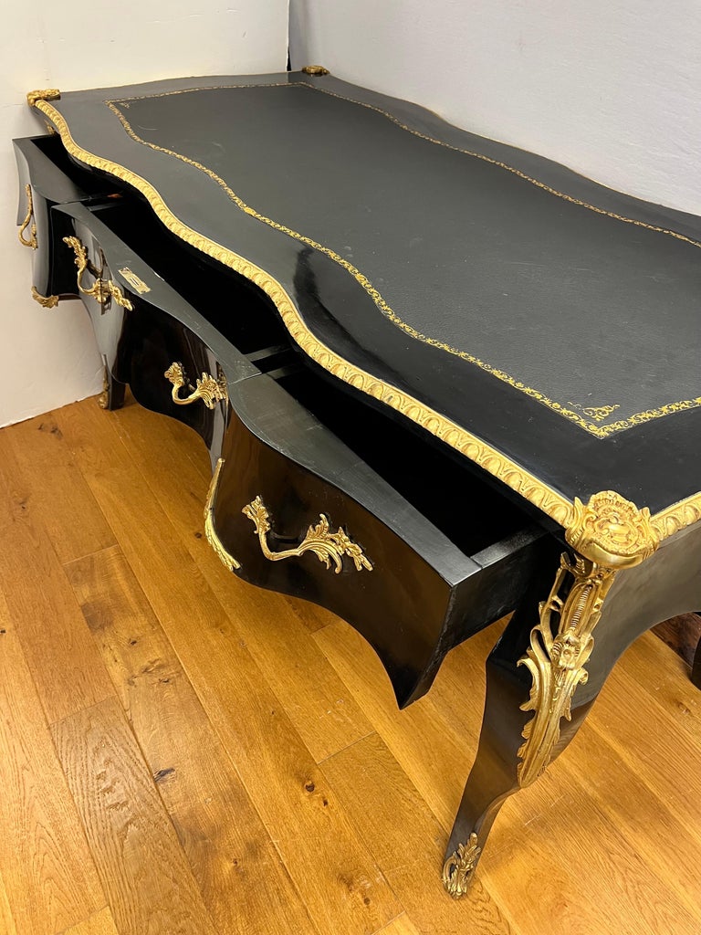 French Louis XV Black Laquered Desk with Gilt Bronze Mounts For Sale at ...
