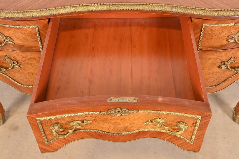 French Louis XV Kingwood and Burl Wood Bureau Plat Leather Top Desk ...