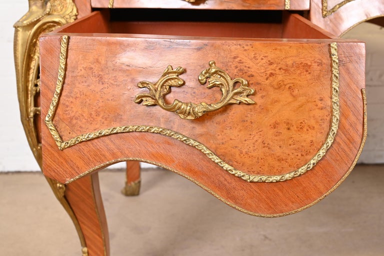 French Louis XV Kingwood and Burl Wood Bureau Plat Leather Top Desk ...