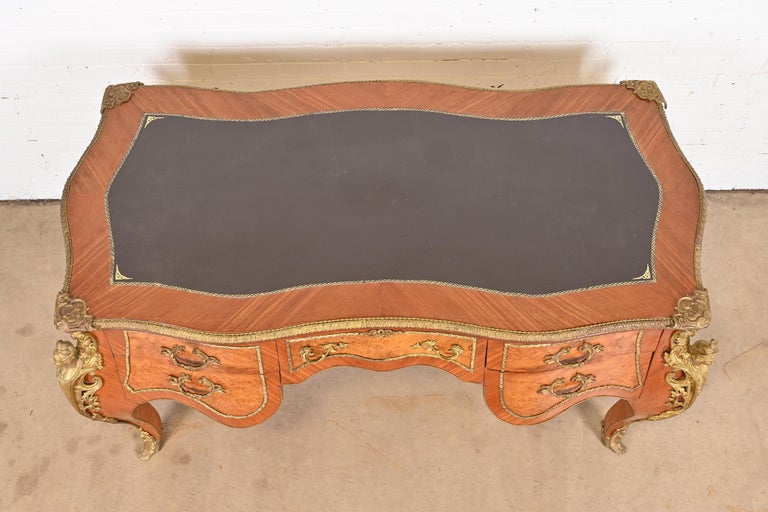 French Louis XV Kingwood and Burl Wood Bureau Plat Leather Top Desk ...