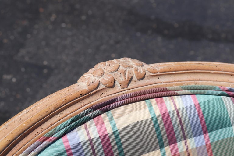 French Louis XV Limed Walnut Plaid Upholstered Bergere Chairs For Sale ...