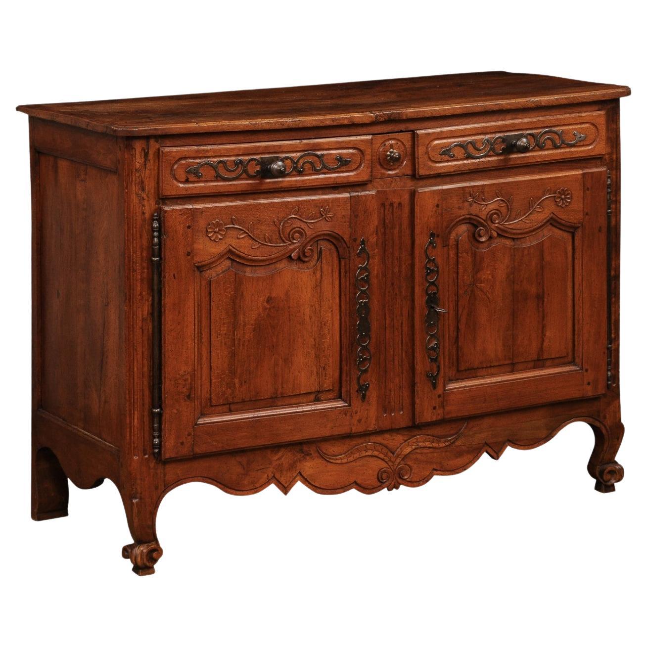 French 18th Century Walnut Buffet with Carved Floral Motifs, Drawers ...