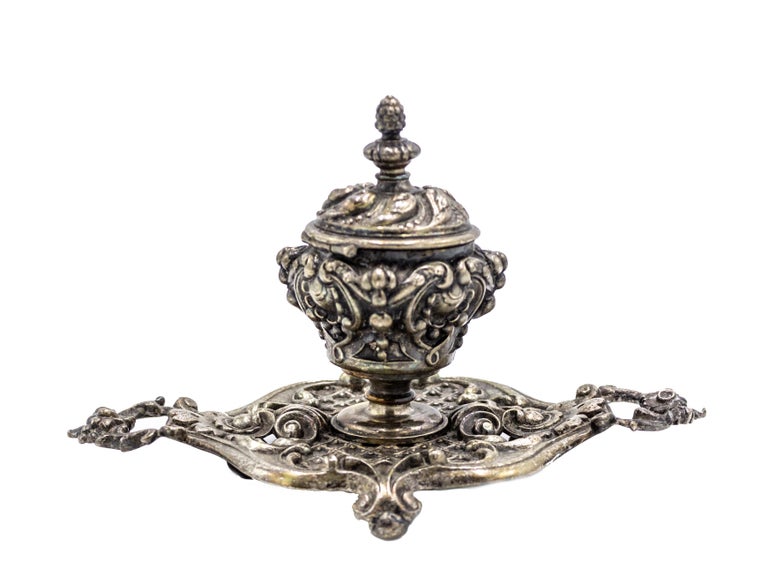 French Louis XV Silver and Bronze Inkwell For Sale at 1stDibs