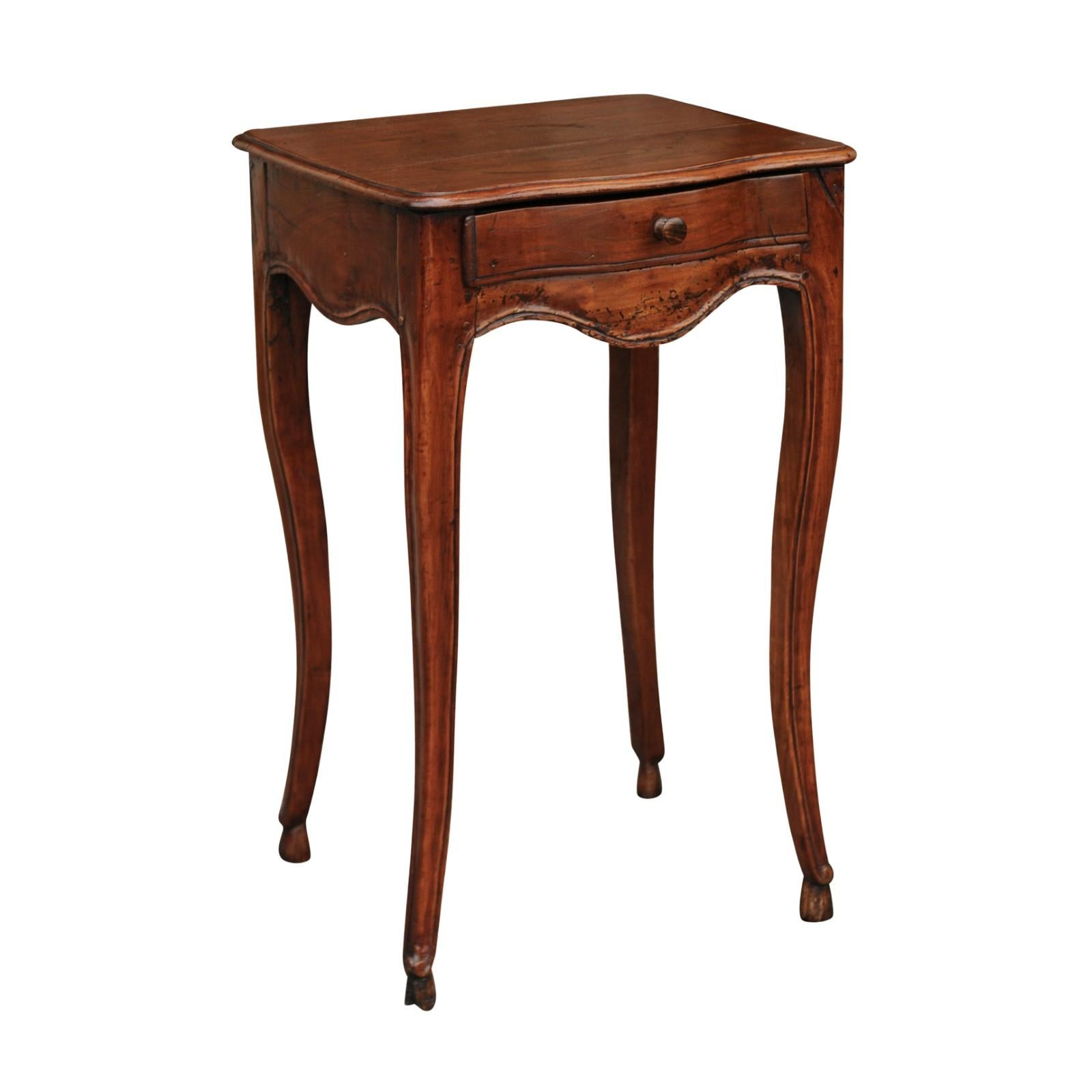French 1800s Walnut Table with Banding, Four Petite Drawers and Carved ...