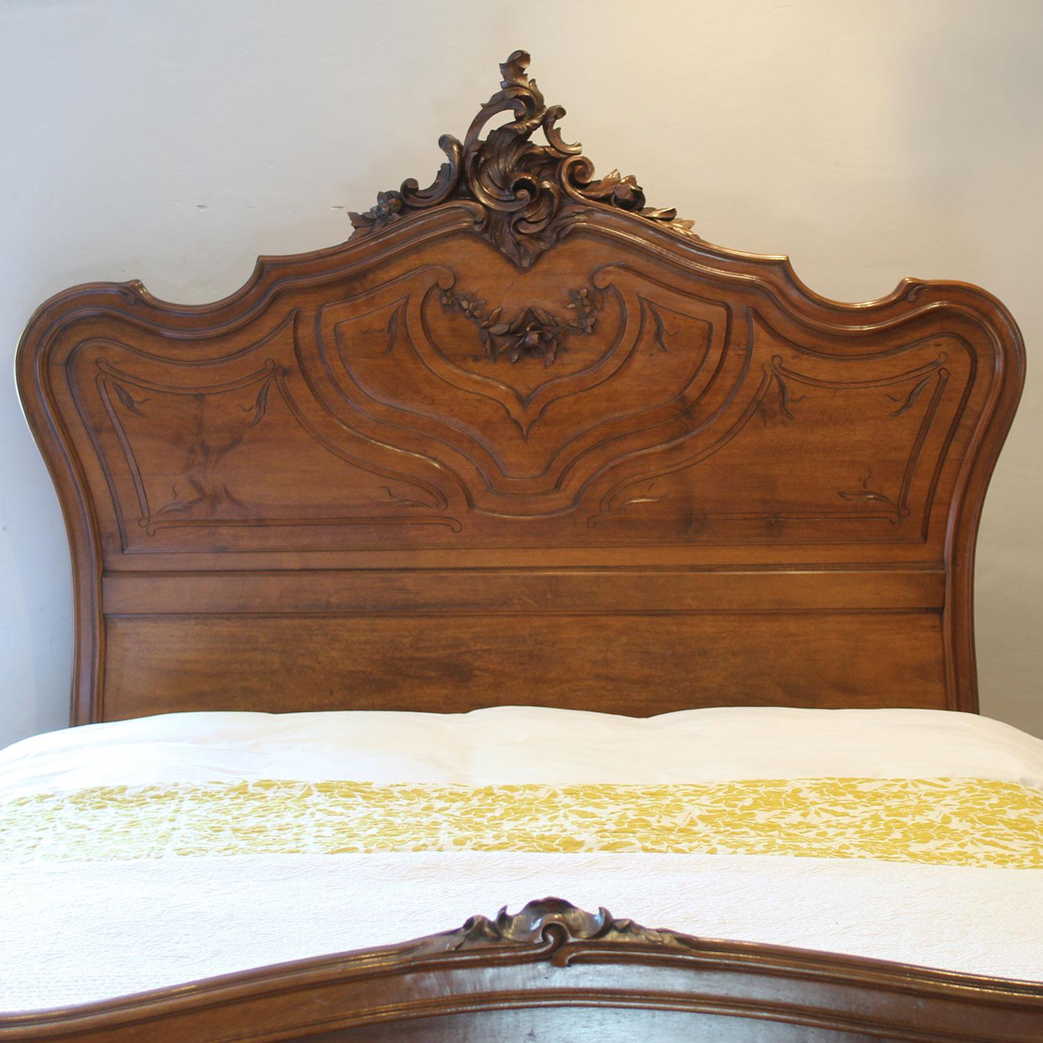 French Louis XV Style Antique Bed in Walnut, WK192 For Sale at 1stDibs