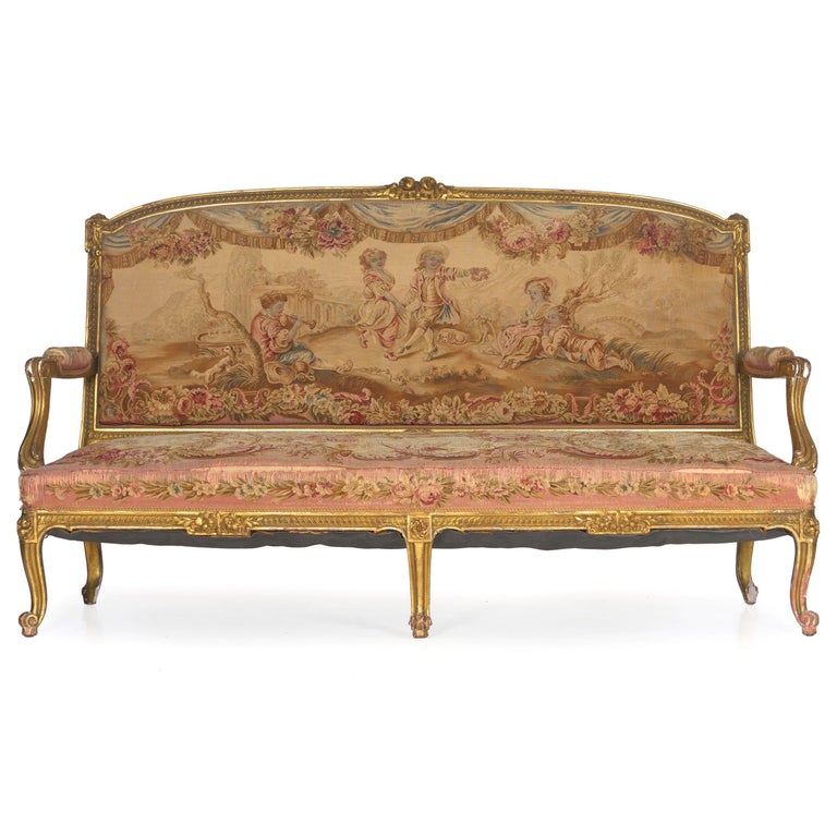 French Louis XV Style Aubusson Upholstered Antique Sofa, Paris, circa ...