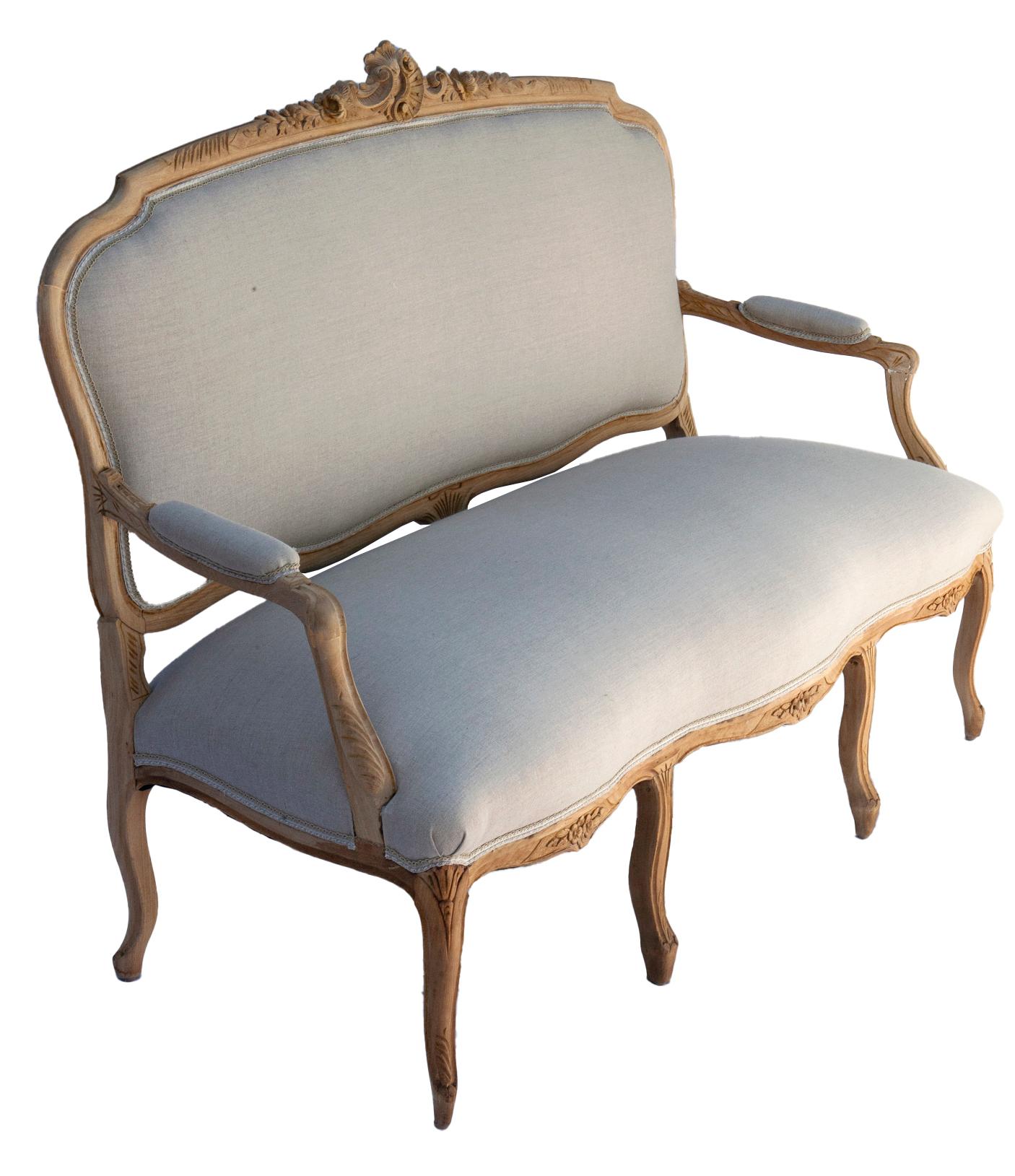 French Louis XV style Bleached Walnut Belgian Linen Settee For Sale at ...