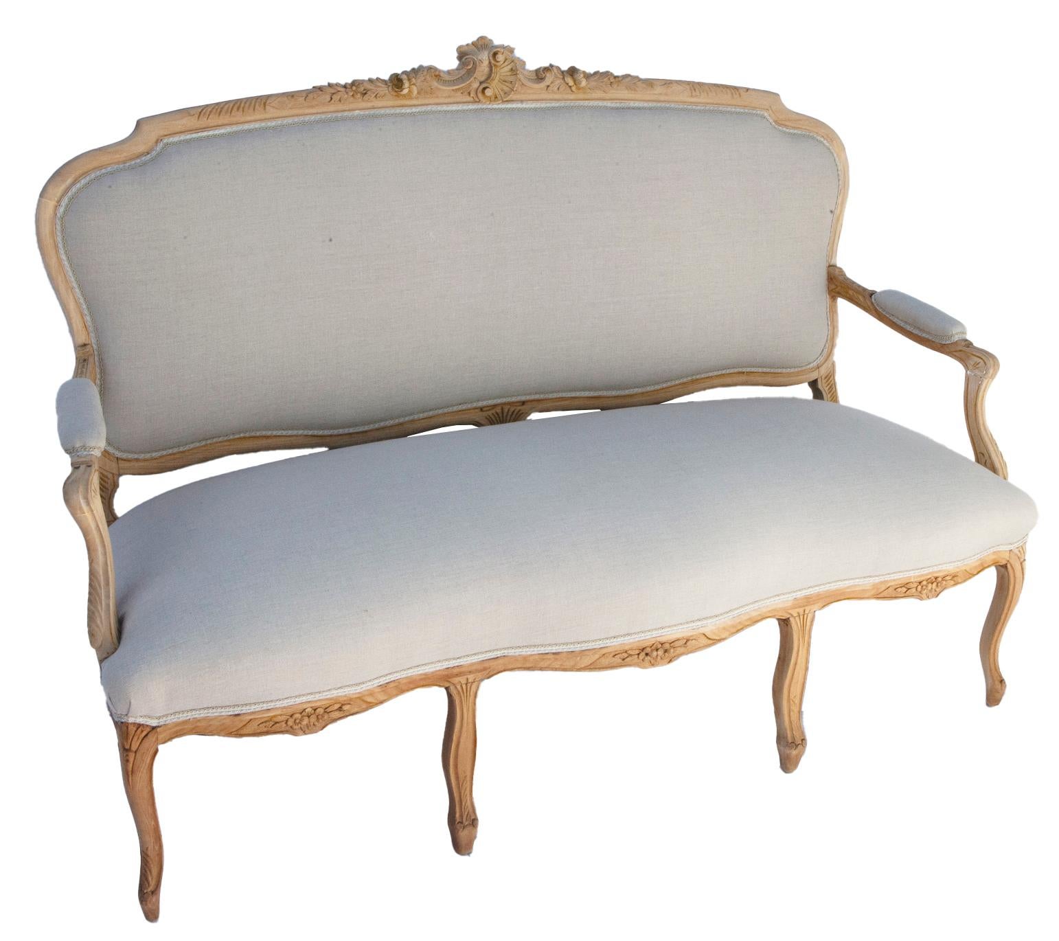 French Louis XV style Bleached Walnut Belgian Linen Settee For Sale at ...