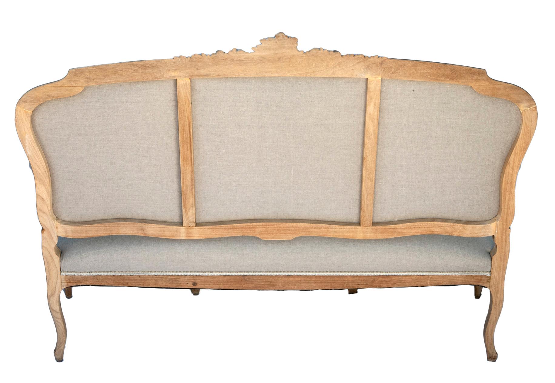 French Louis XV style Bleached Walnut Belgian Linen Settee For Sale at ...