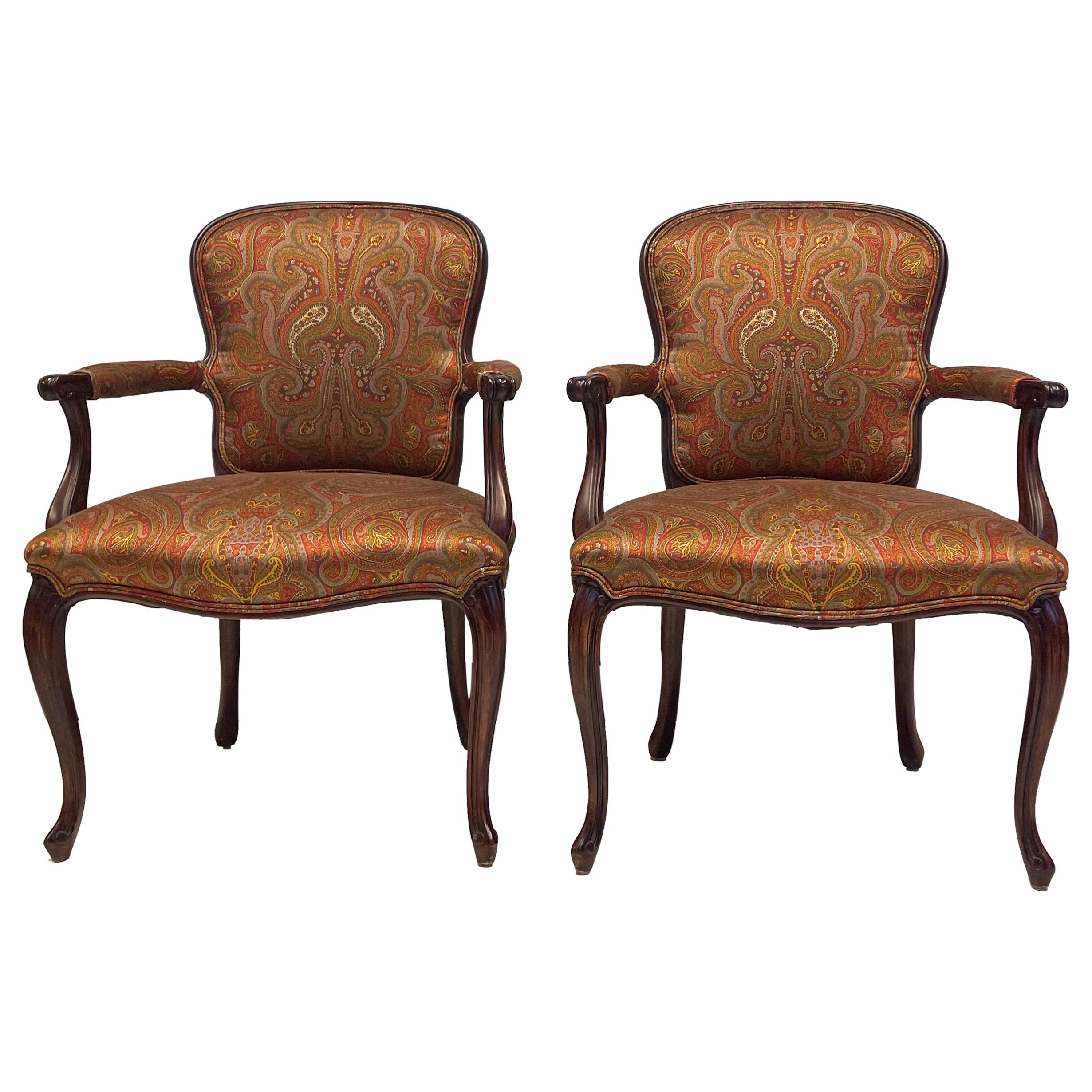 Vintage French Louis Xv Style Hand Carved Walnut Bergere Arm Chair And