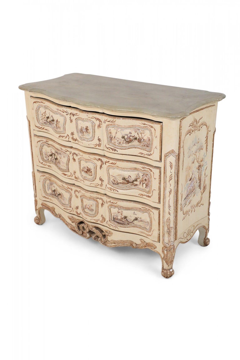 French Louis XV Style Cream Serpentine Commode For Sale at 1stDibs