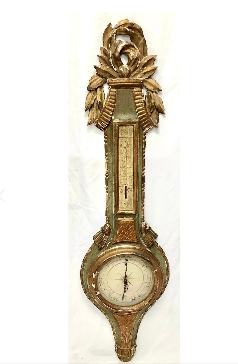 French Louis XV Style Gilded and Painted Wood Wall Barometer For Sale ...