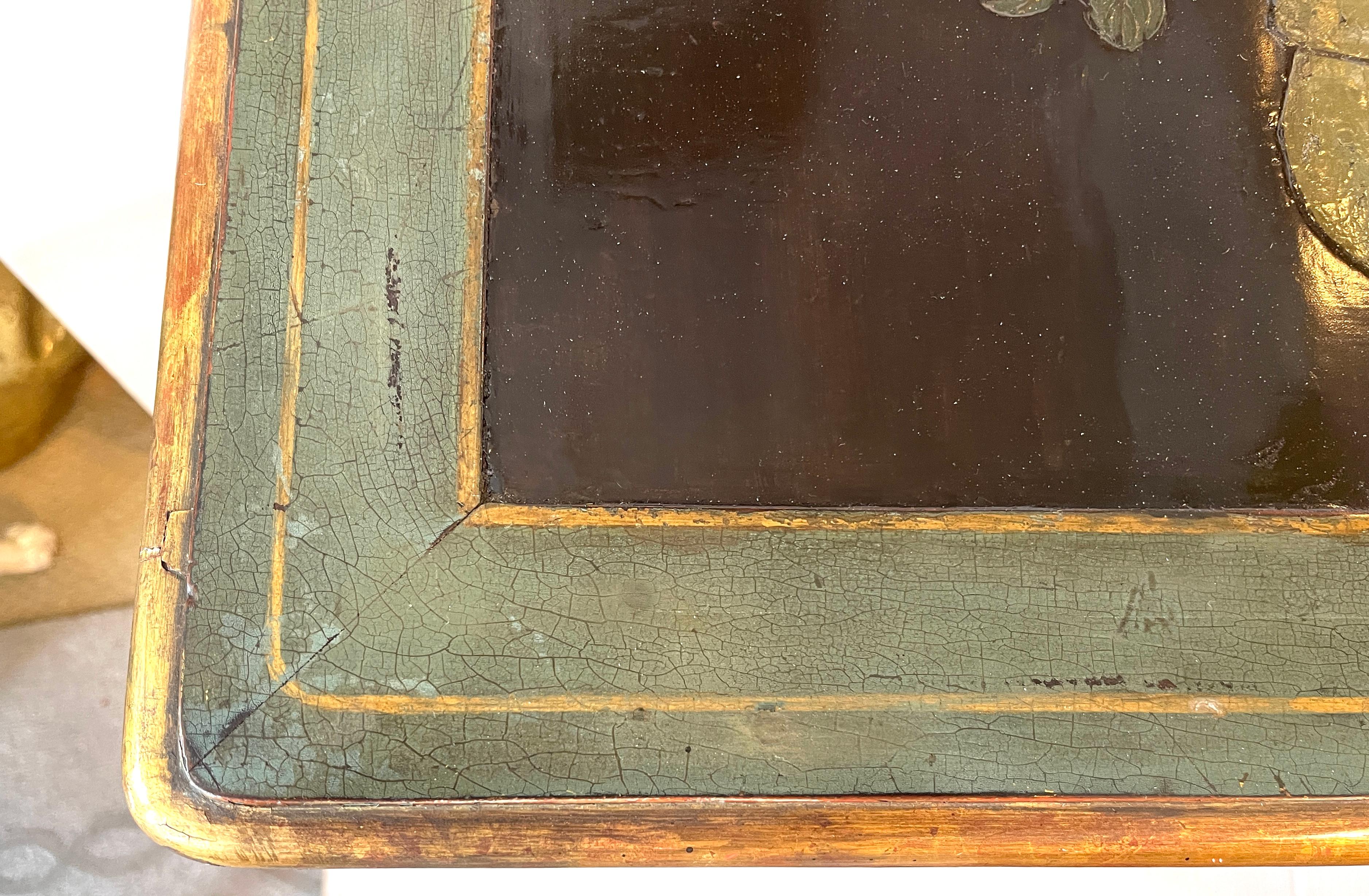 French Louis XV Style Green Painted and Gold, Lacquered Japanned Top ...