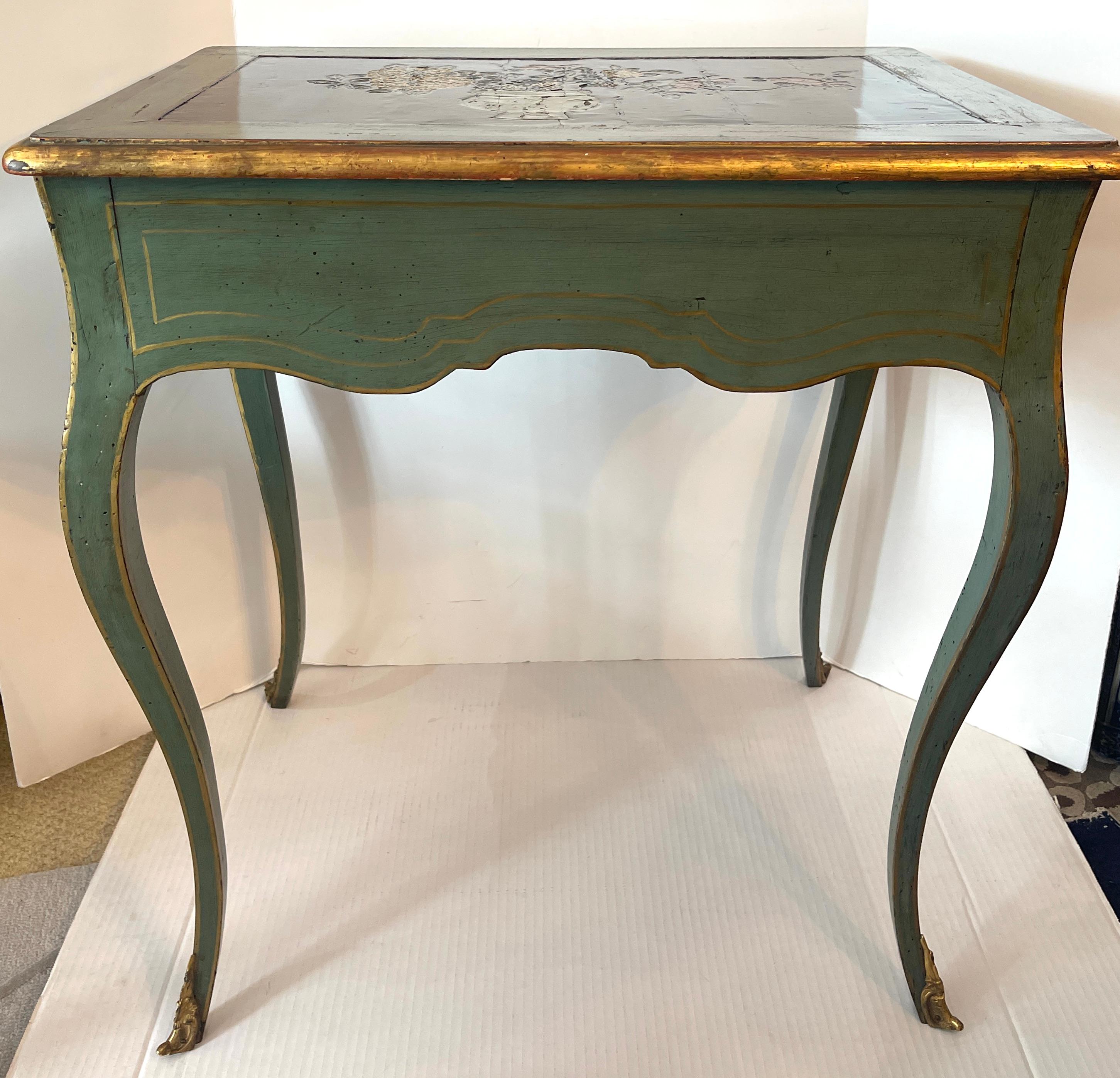 French Louis XV Style Green Painted and Gold, Lacquered Japanned Top ...