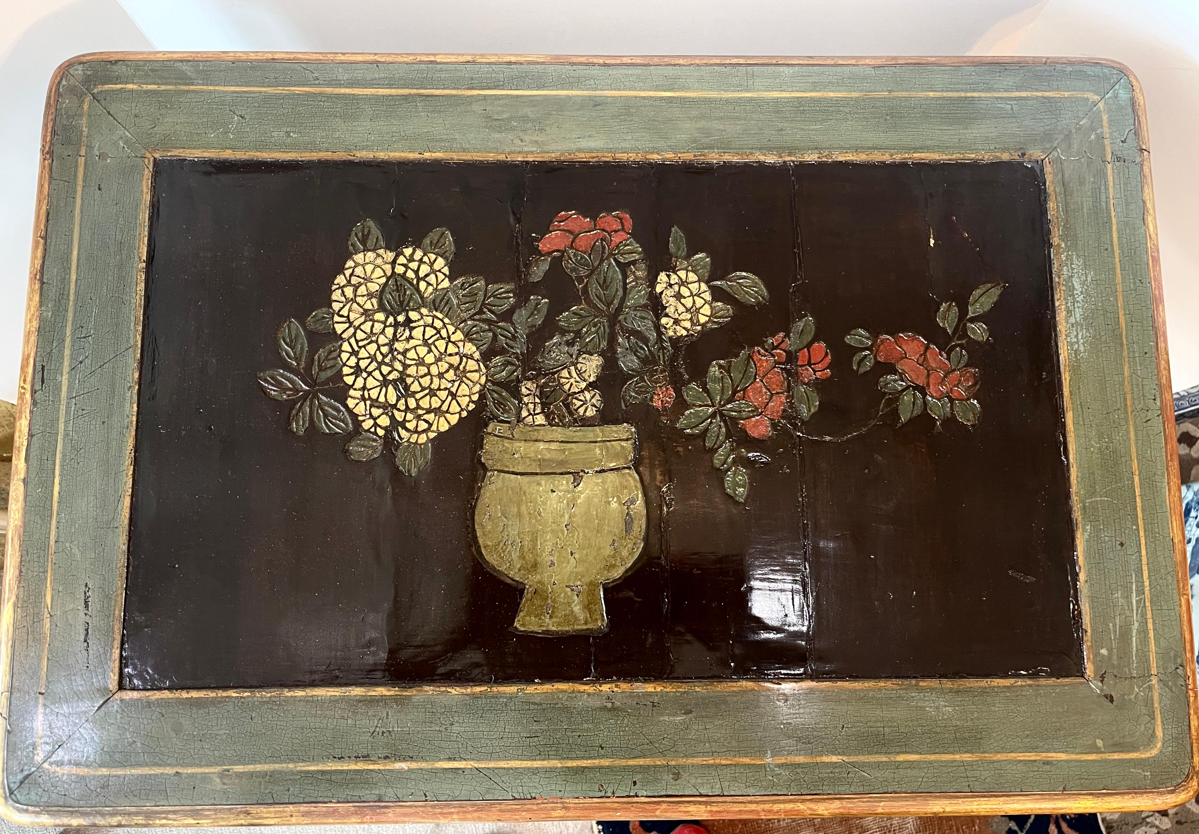 French Louis XV Style Green Painted and Gold, Lacquered Japanned Top ...