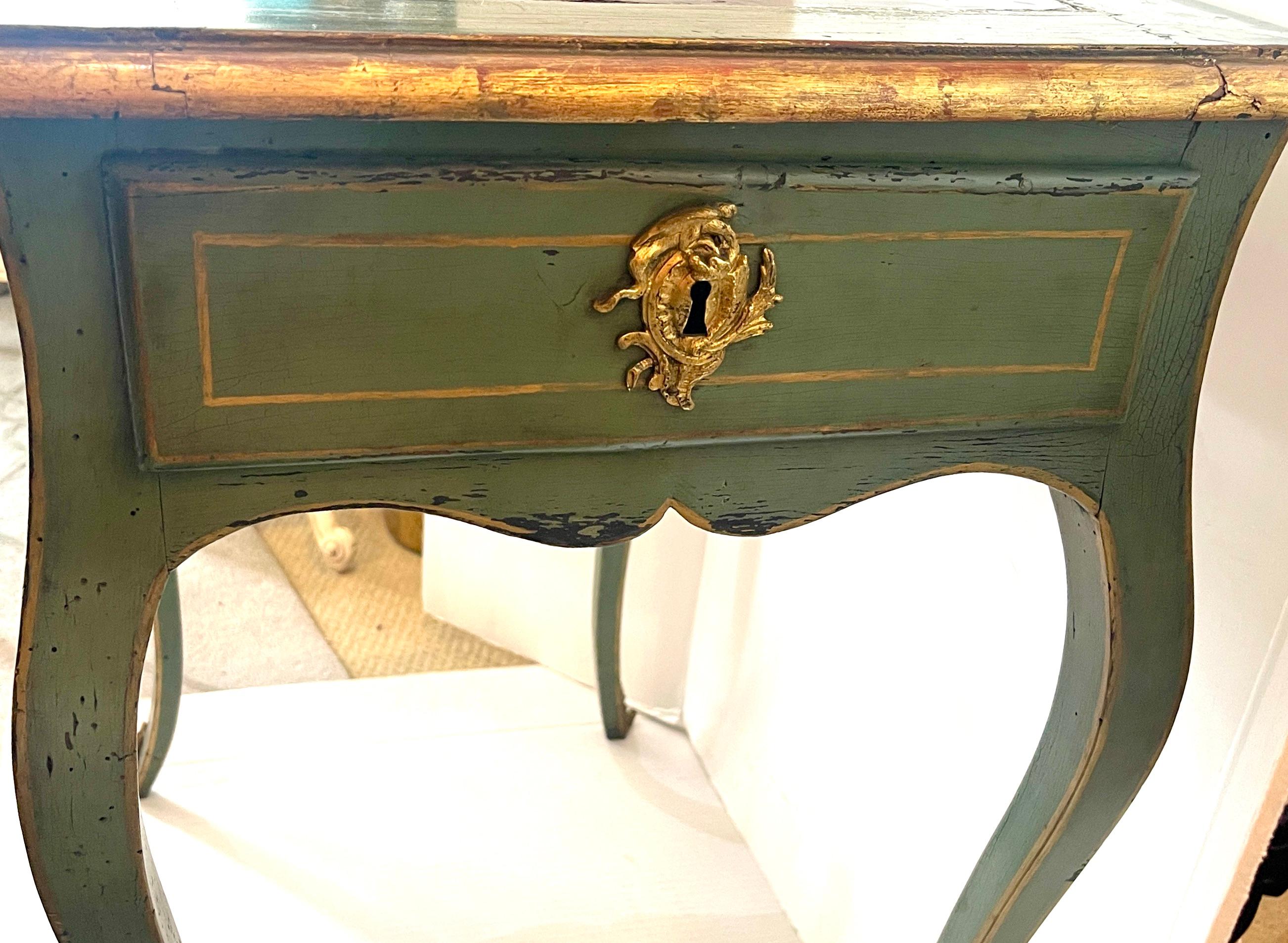 French Louis XV Style Green Painted and Gold, Lacquered Japanned Top ...