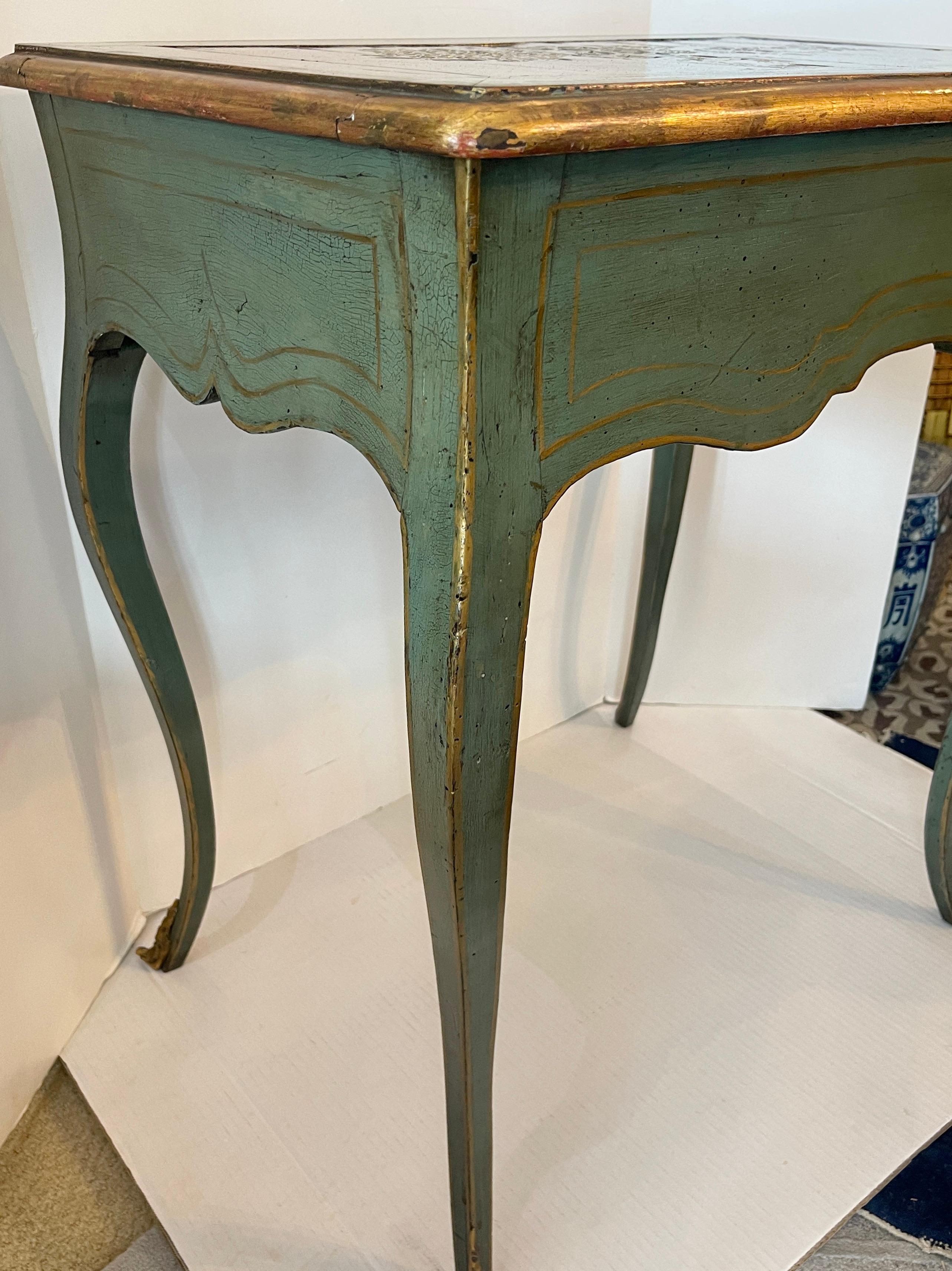 French Louis XV Style Green Painted and Gold, Lacquered Japanned Top ...