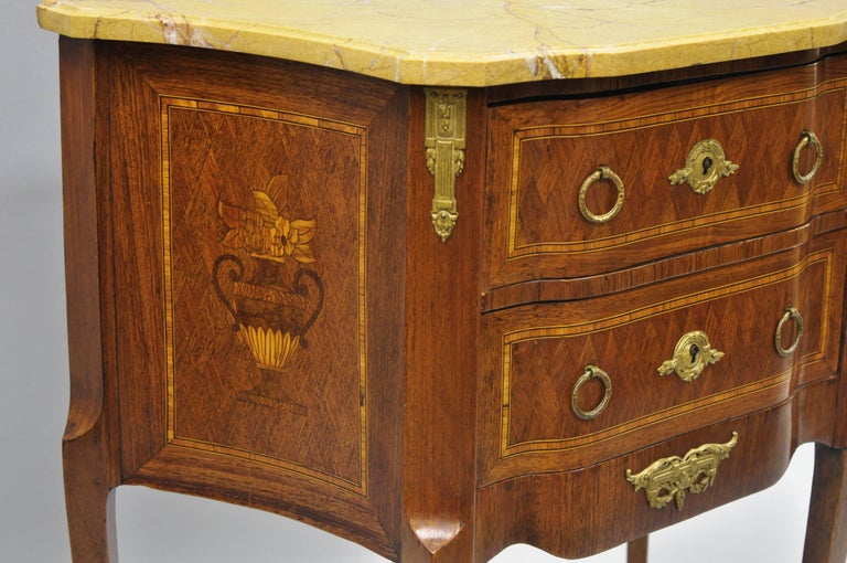 French Louis XV Style Inlaid Marble-Top Bombe Commode End Table ...