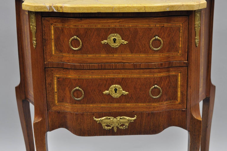 French Louis XV Style Inlaid Marble-Top Bombe Commode End Table ...