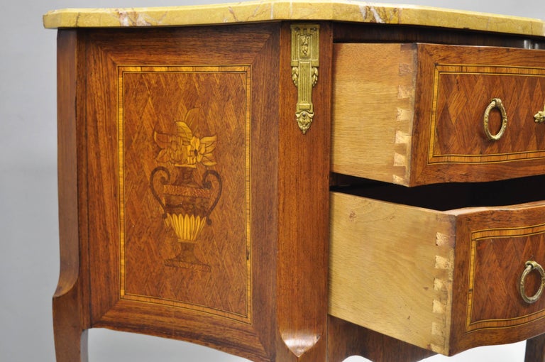 French Louis XV Style Inlaid Marble-Top Bombe Commode End Table ...