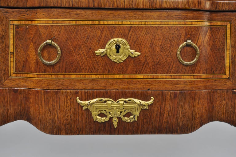 French Louis XV Style Inlaid Marble-Top Bombe Commode End Table ...
