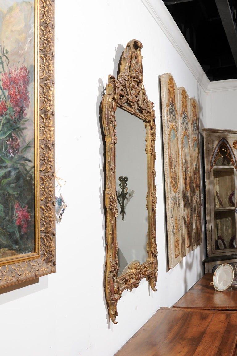 French Louis XV Style Late 18th Century Carved Giltwood Mirror with ...