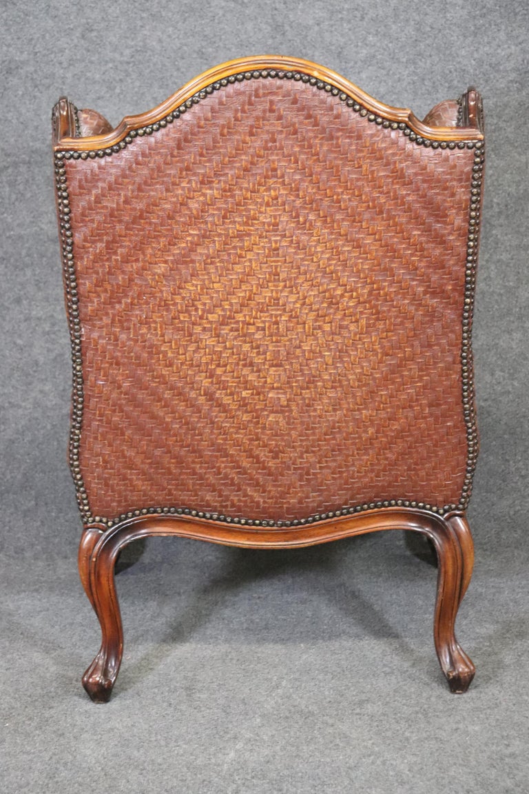 French Louis XV Style Mahogany Woven Leather Theodore Alexander ...