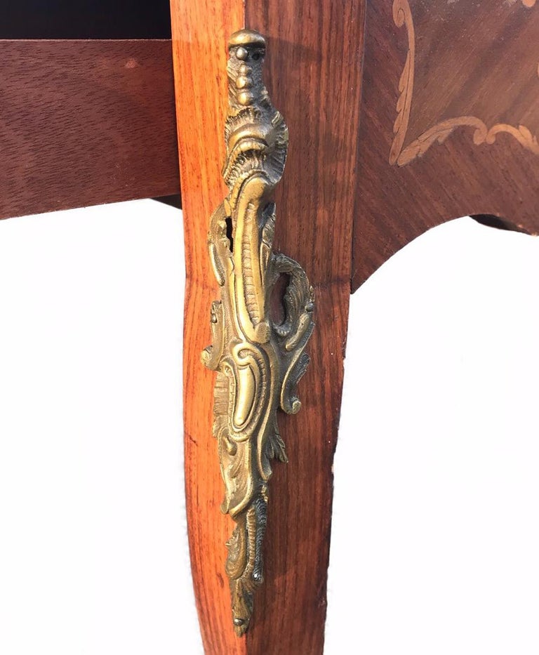 French Louis XV Style Marquetry Inlaid Bronze Swivel Top Card Game ...