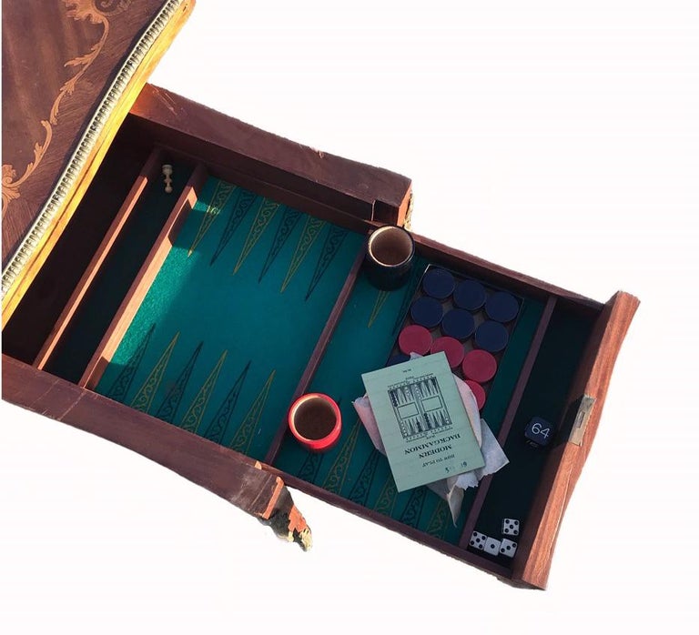 French Louis XV Style Marquetry Inlaid Bronze Swivel Top Card Game ...