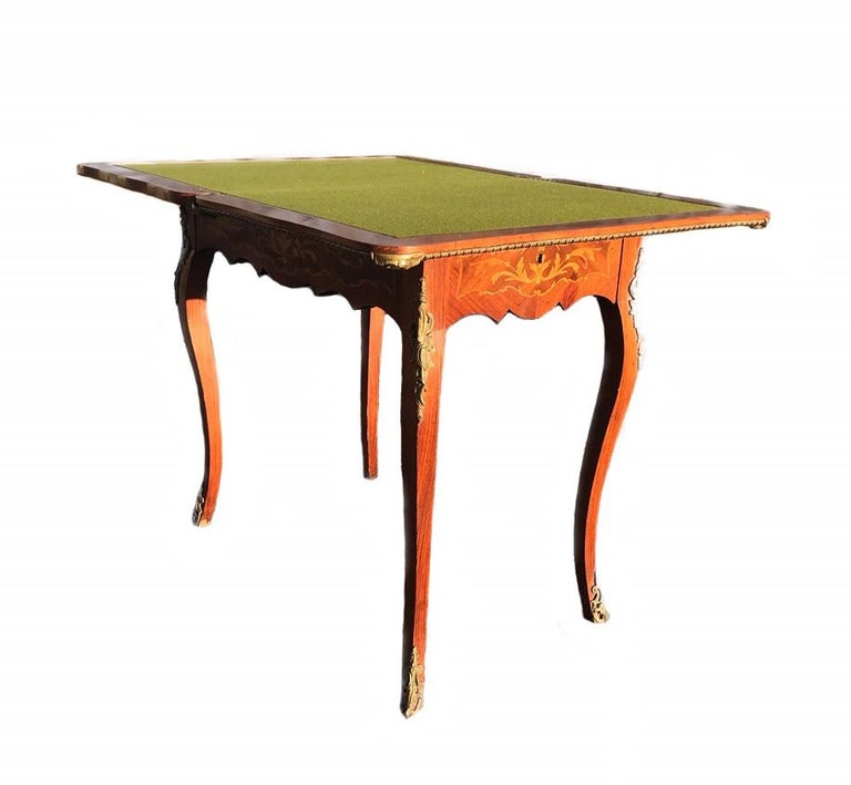 French Louis XV Style Marquetry Inlaid Bronze Swivel Top Card Game ...