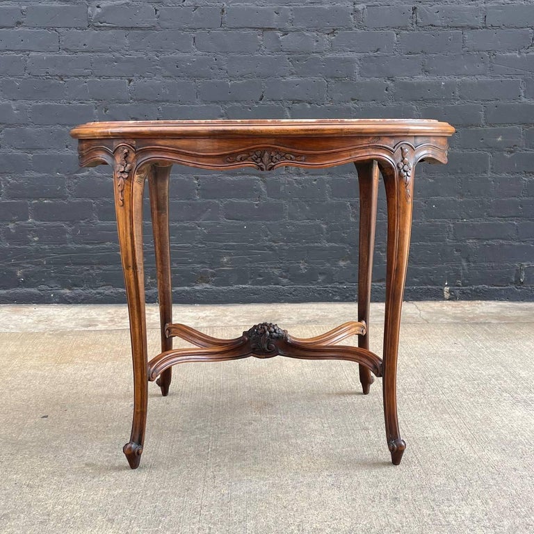 French Louis XV Style Oval Table with Marble Top For Sale at 1stDibs
