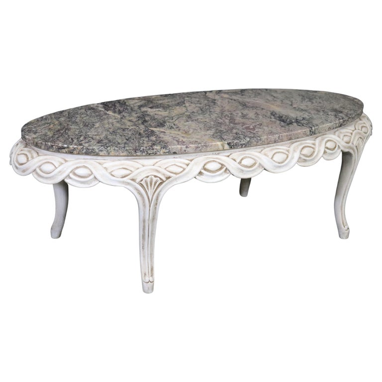 French Louis XV Style Paint Decorated Marble Top Coffee Table For Sale ...