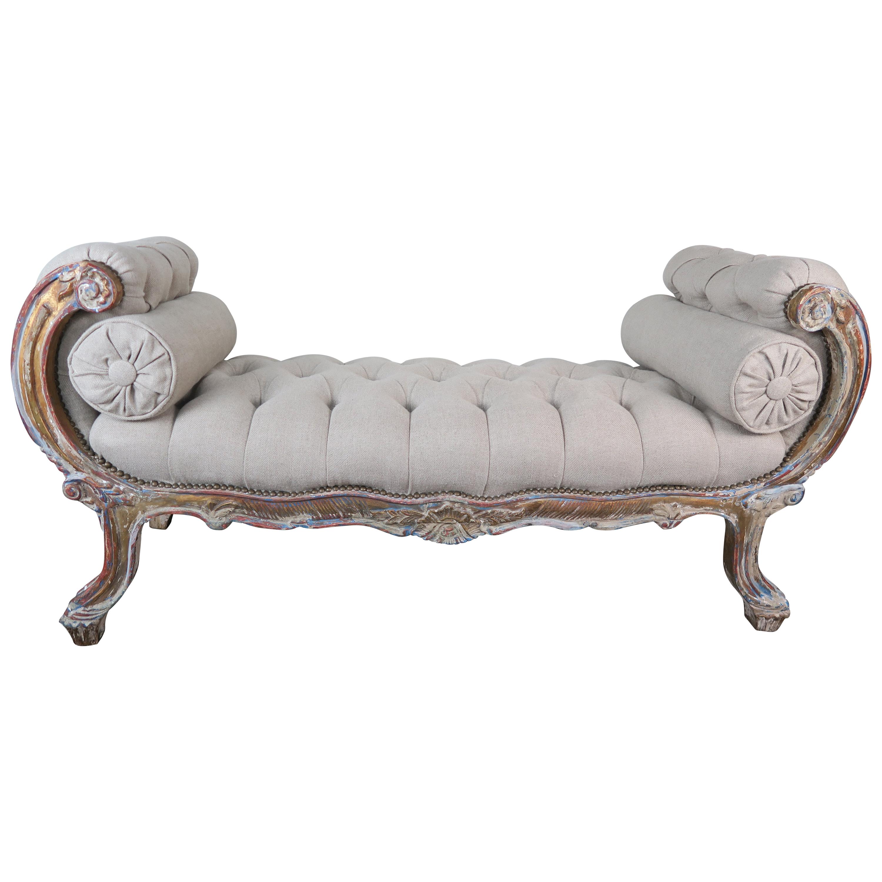 French Louis XV Style Painted Bench with Bolsters at 1stDibs