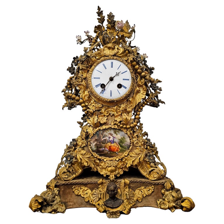 French Louis XV Style Porcelain Gilt Mixed Metal Mantel Clock For Sale ...