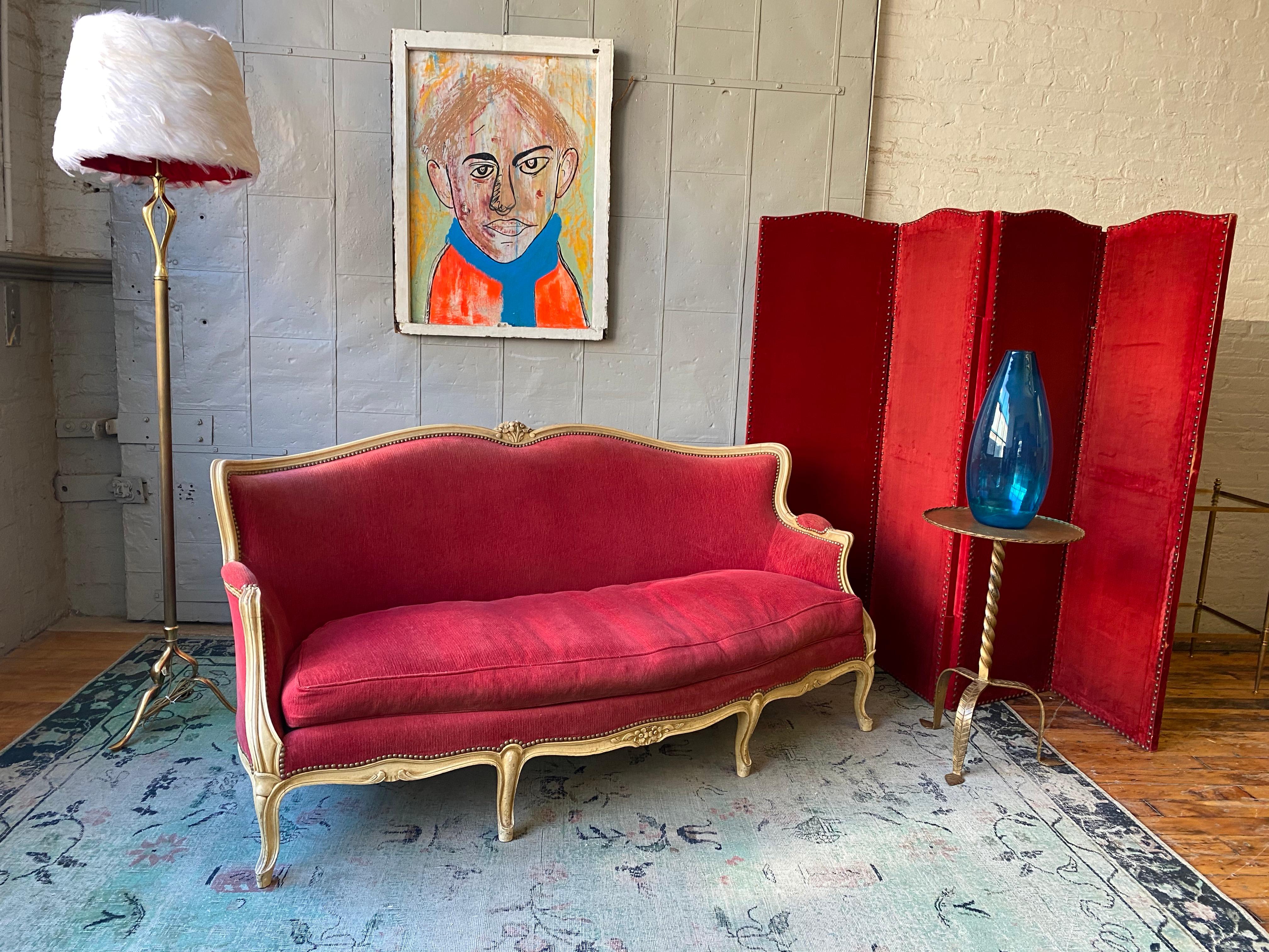 French Louis XV Style Settee in Red Velvet For Sale at 1stDibs | red ...