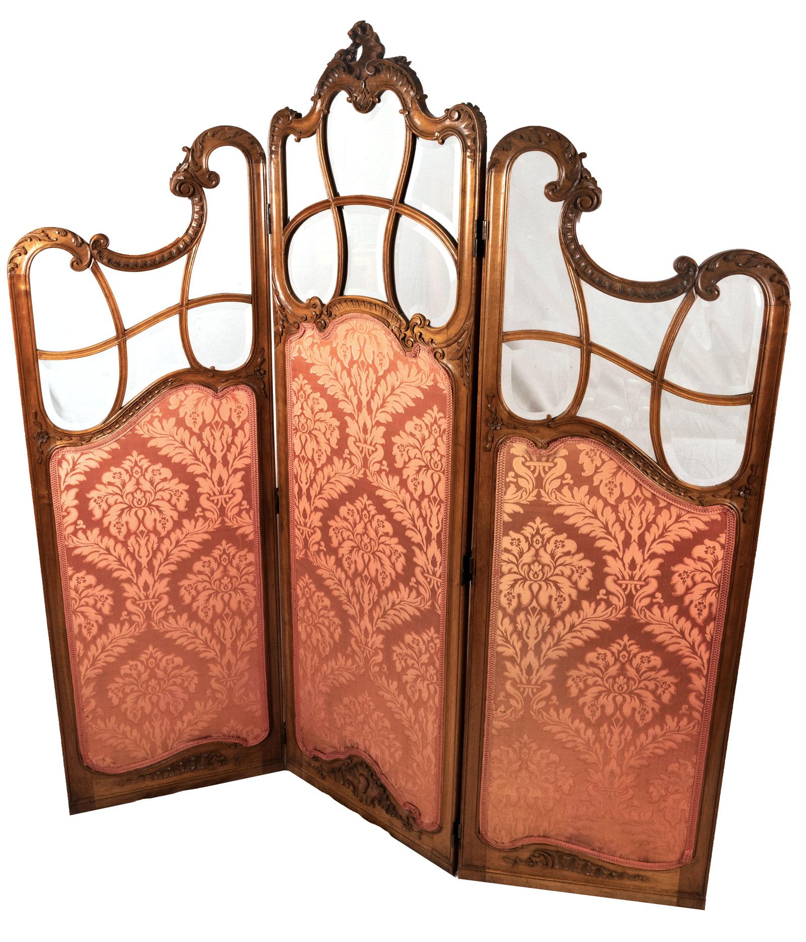 French Louis XV Style Three-Panel Screen in Walnut For Sale at 1stDibs
