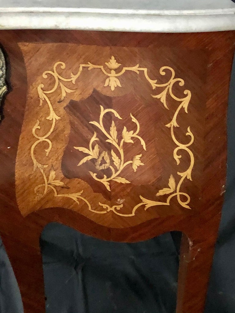 French Louis XV Two-Drawer Marquetry Nightstand or Side Table with ...