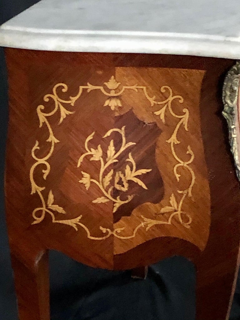 French Louis XV Two-Drawer Marquetry Nightstand or Side Table with ...