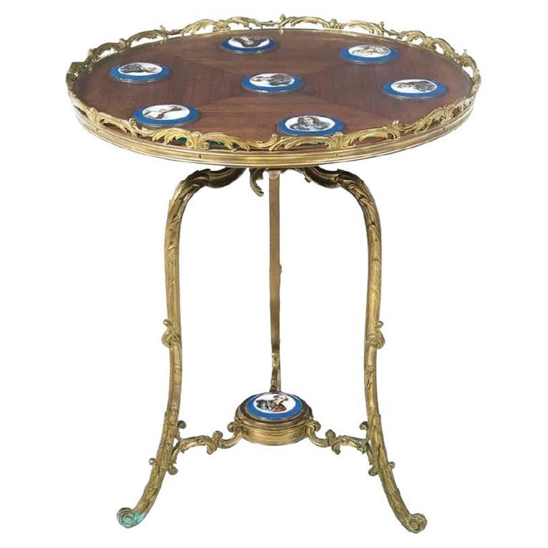 French Louis XV/XVI Style Bronze Gueridon Side Table with Porcelain ...