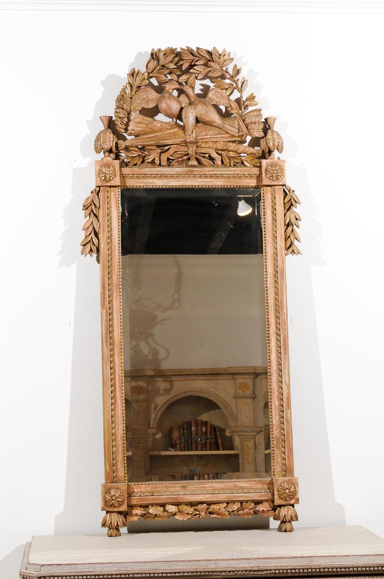 French Louis XVI 1780s Carved Mirror with Kissing Doves Foliage and ...