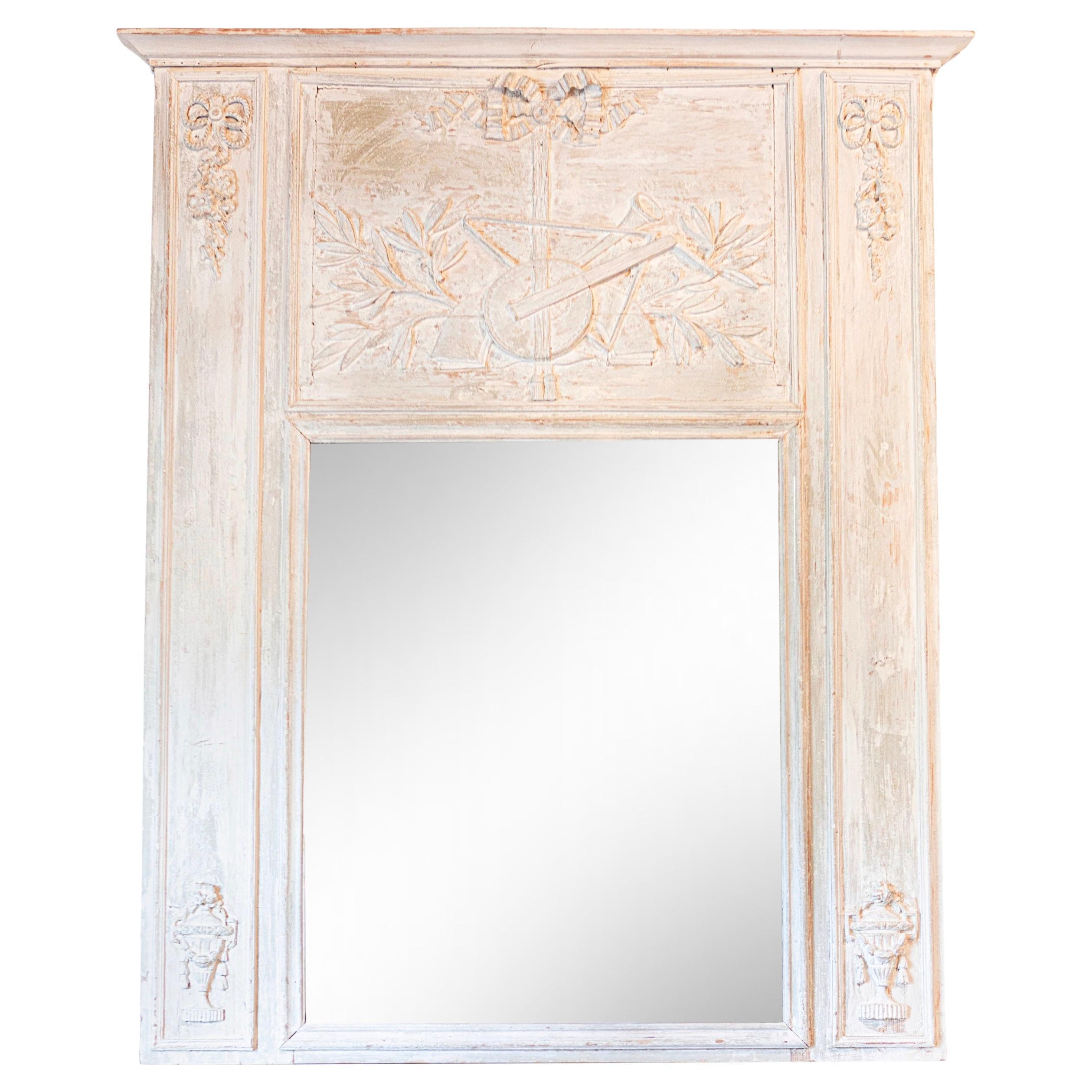 French Late 18th Century Louis XVI Trumeau Mirror with Carved Bow and ...
