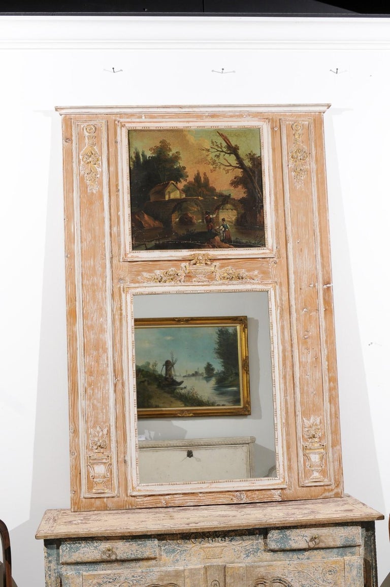 French Louis XVI 1790s Trumeau Mirror with Original Painting and Gilt ...