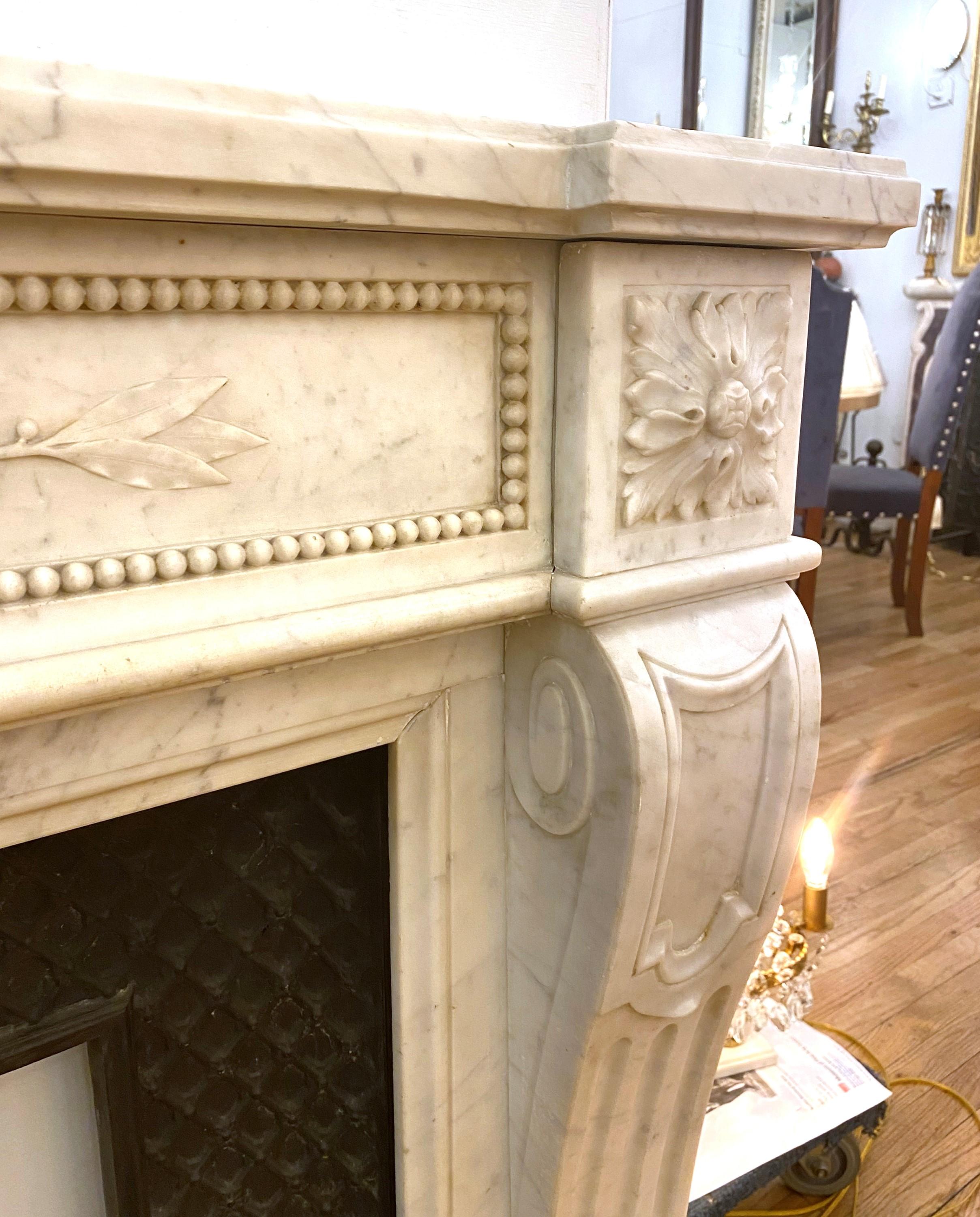 French Louis XVI Carved White Marble Mantel Floral Details For Sale at ...