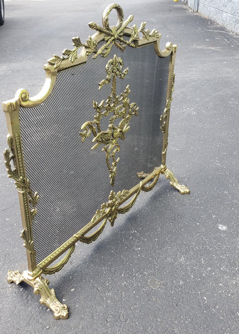 French Louis XVI Empire Style Ornate Brass Fireplace Screen For Sale at ...