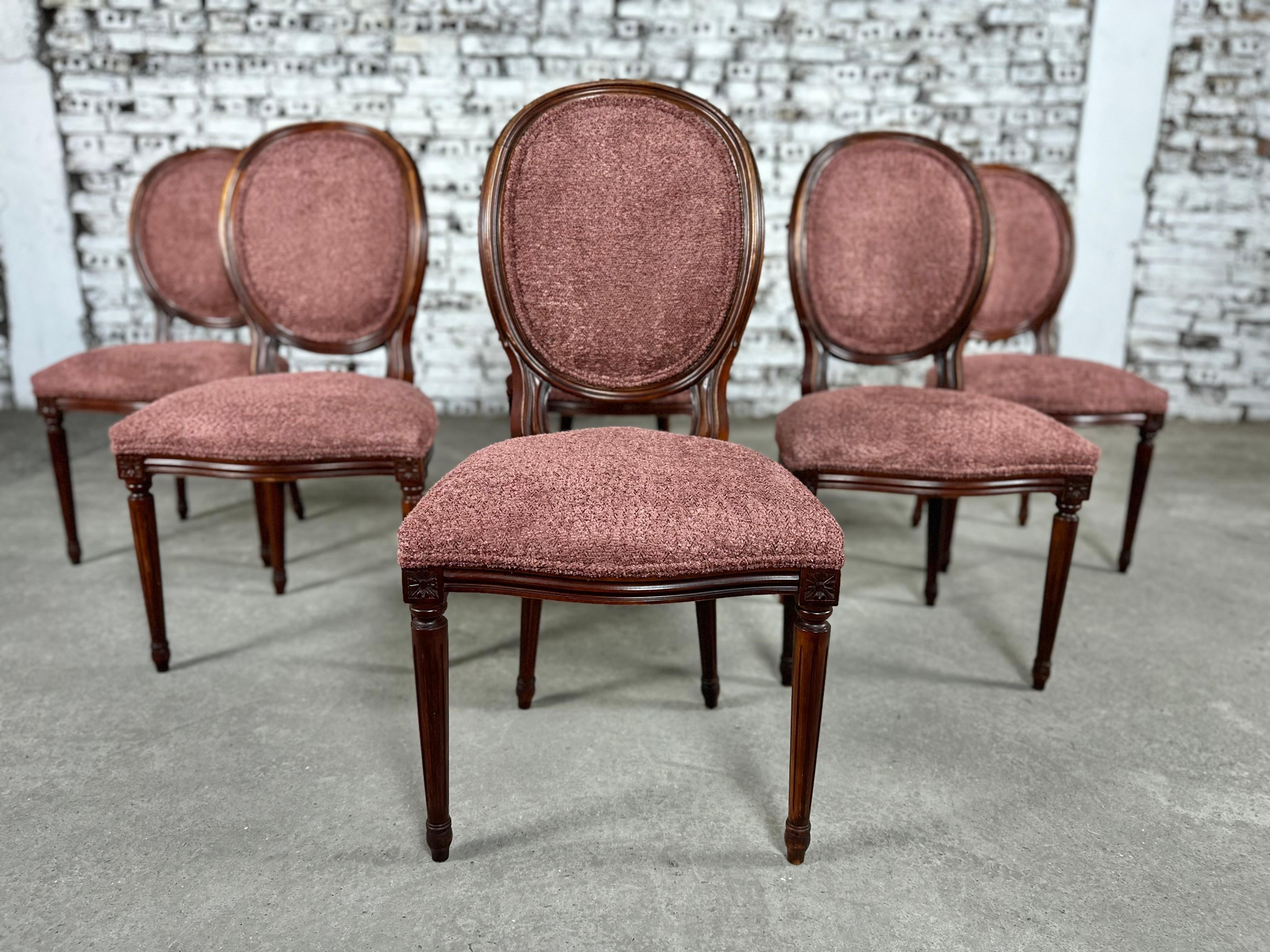 French Louis XVI Medallion Back Dining Chairs, Reupholstered - Set of 6 ...