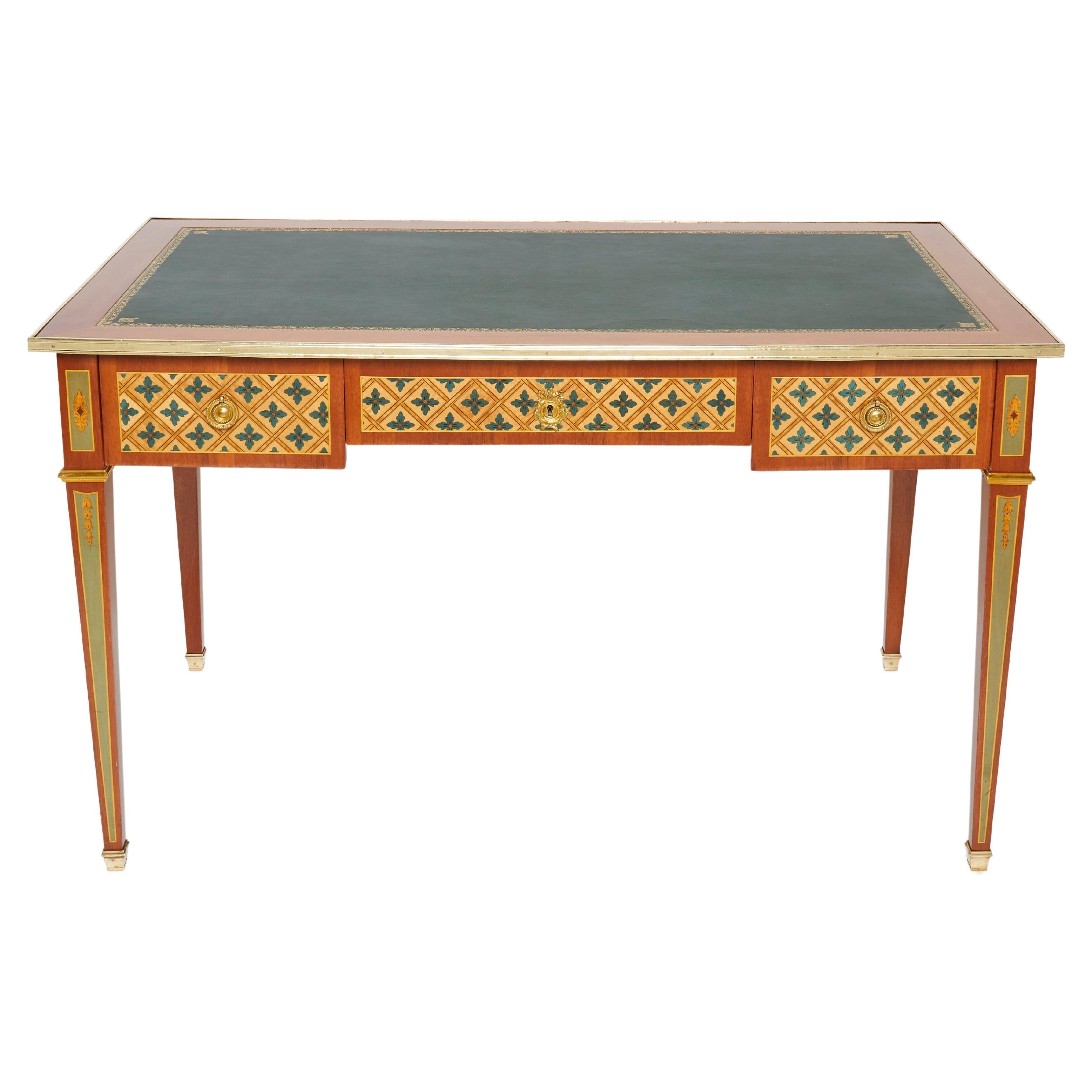 French Louis XVI Neoclassical Desk Mahogany Colored Marquetry, 1970s at ...