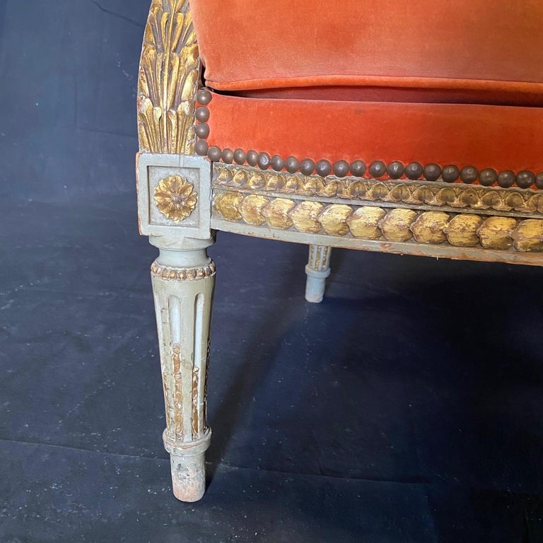 French Louis XVI Pair of Carved and Gilded Velvet Wingback Chairs For ...